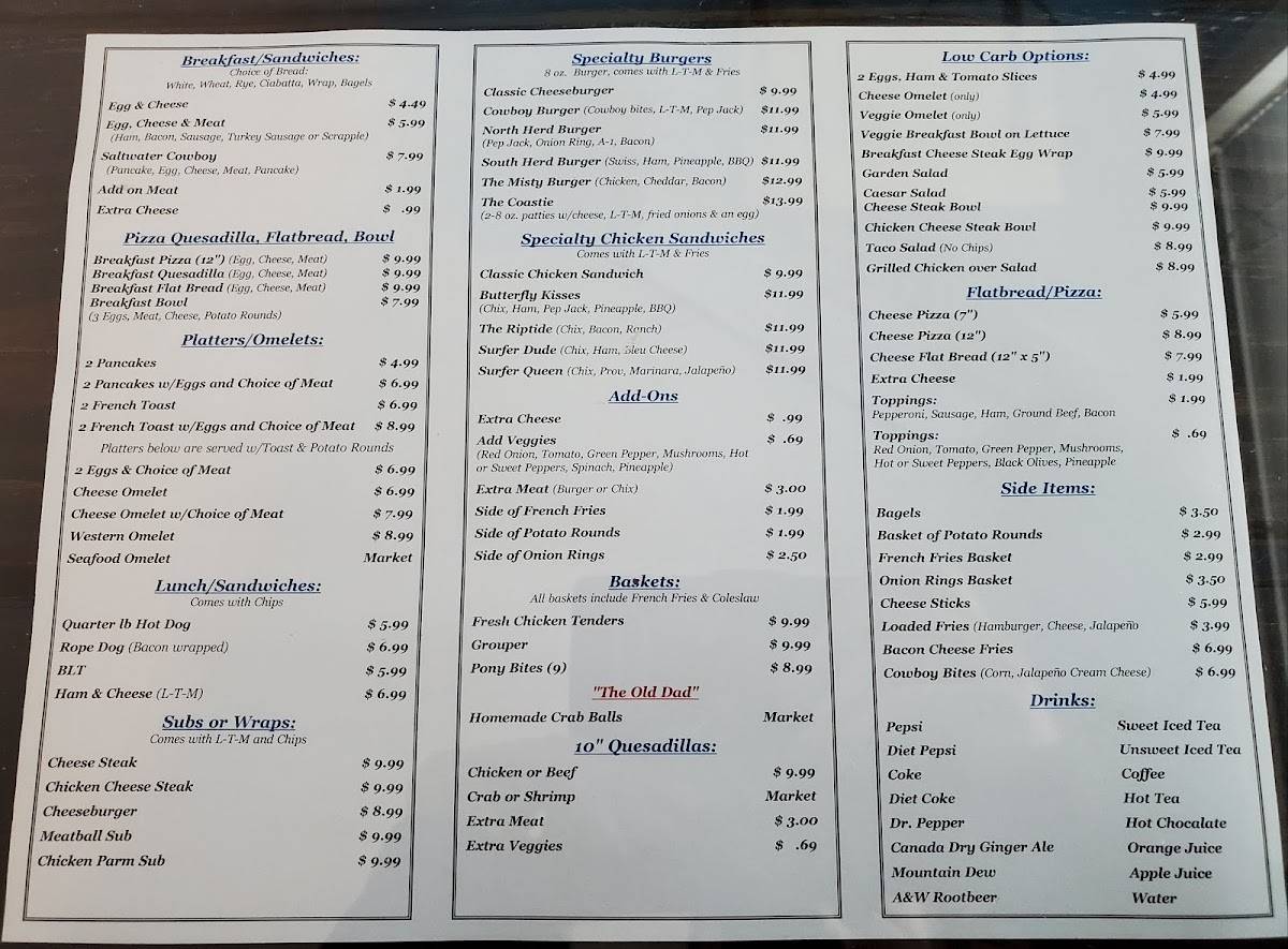 Menu at Beach Road Round-up restaurant, Chincoteague Island