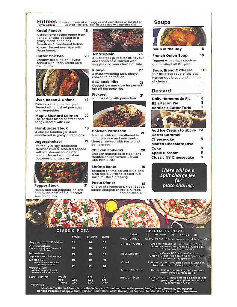 Menu at Bears Den Lounge & Motel restaurant, Deep River