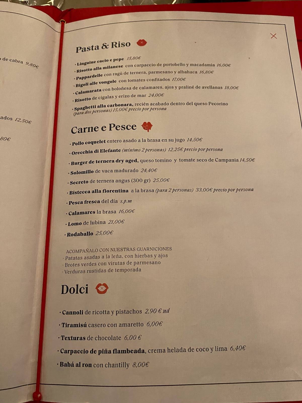 Carta del restaurante Belbo Dos Besos, Barcelona