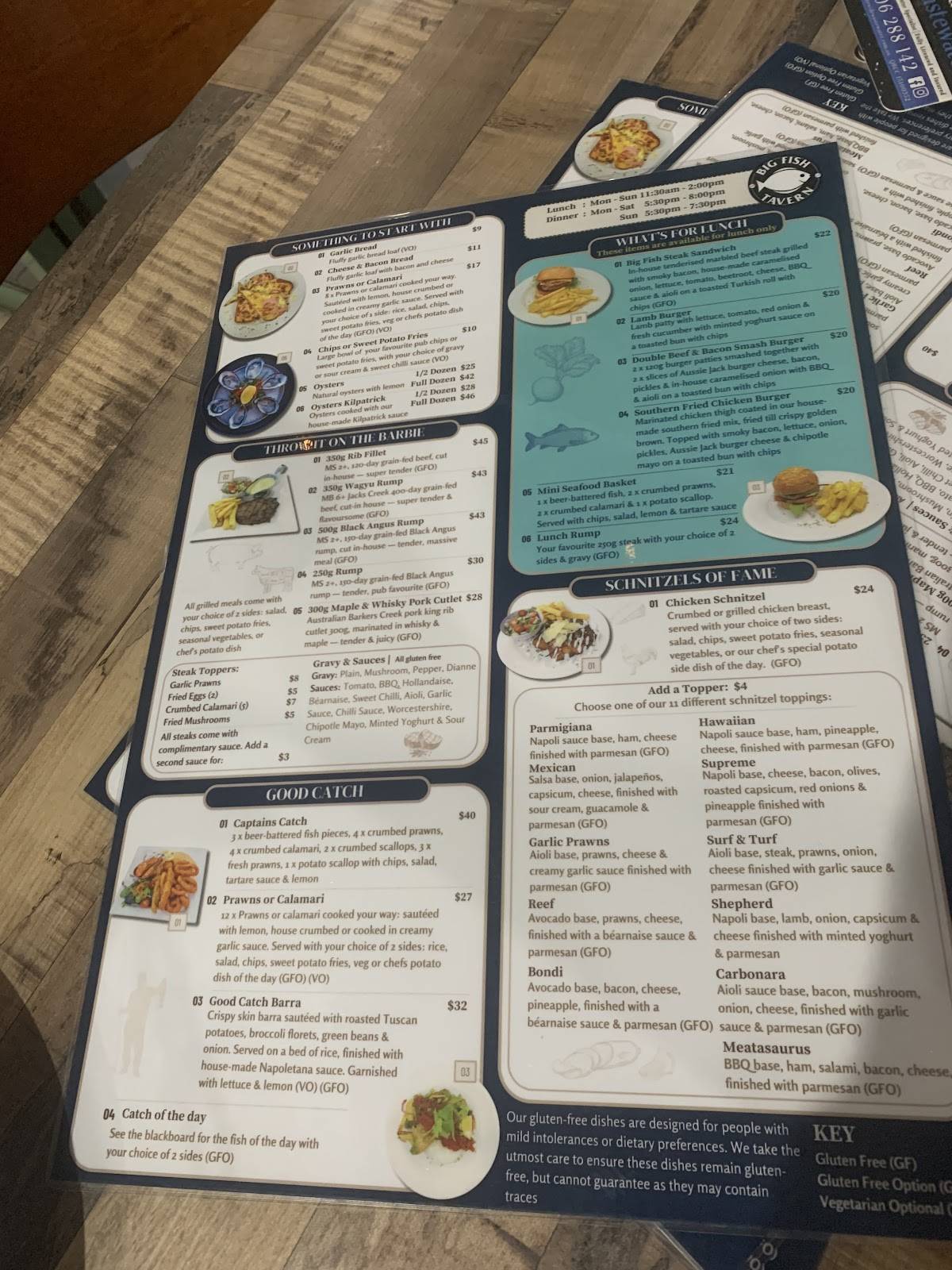 Menu at Big Fish Tavern restaurant, Caboolture