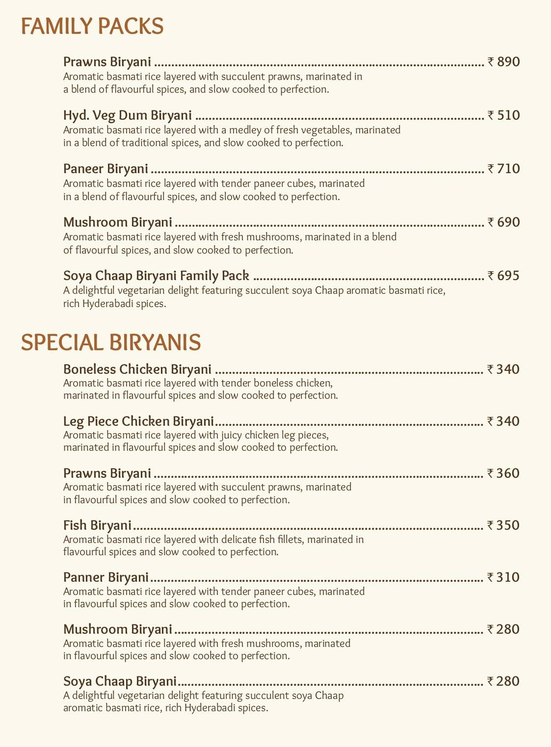 Menu at Biryani Zest, Manyata Tech Park, Hyderabadi Dum Biryani ...