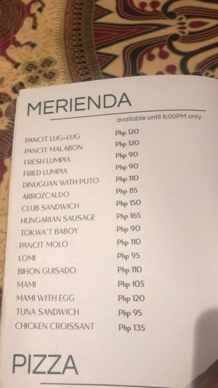 Menu at Bistro Rosario restaurant, Davao City, 247 F. Torres St