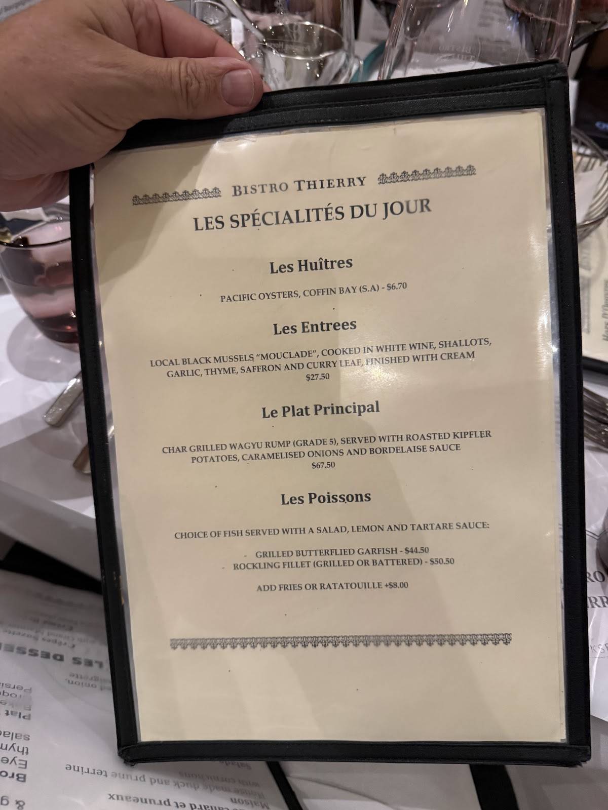 Menu at Bistro Thierry restaurant, Toorak, 511 Malvern Rd