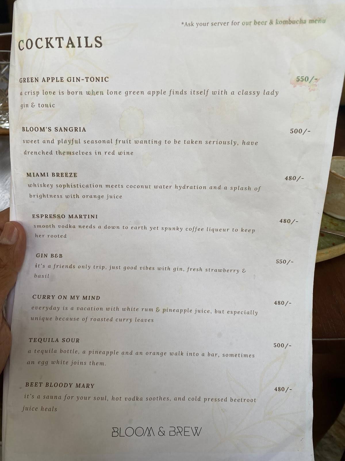 Menu at Bloom & Brew, Assagao, survey no. 199/1 boura vaddo