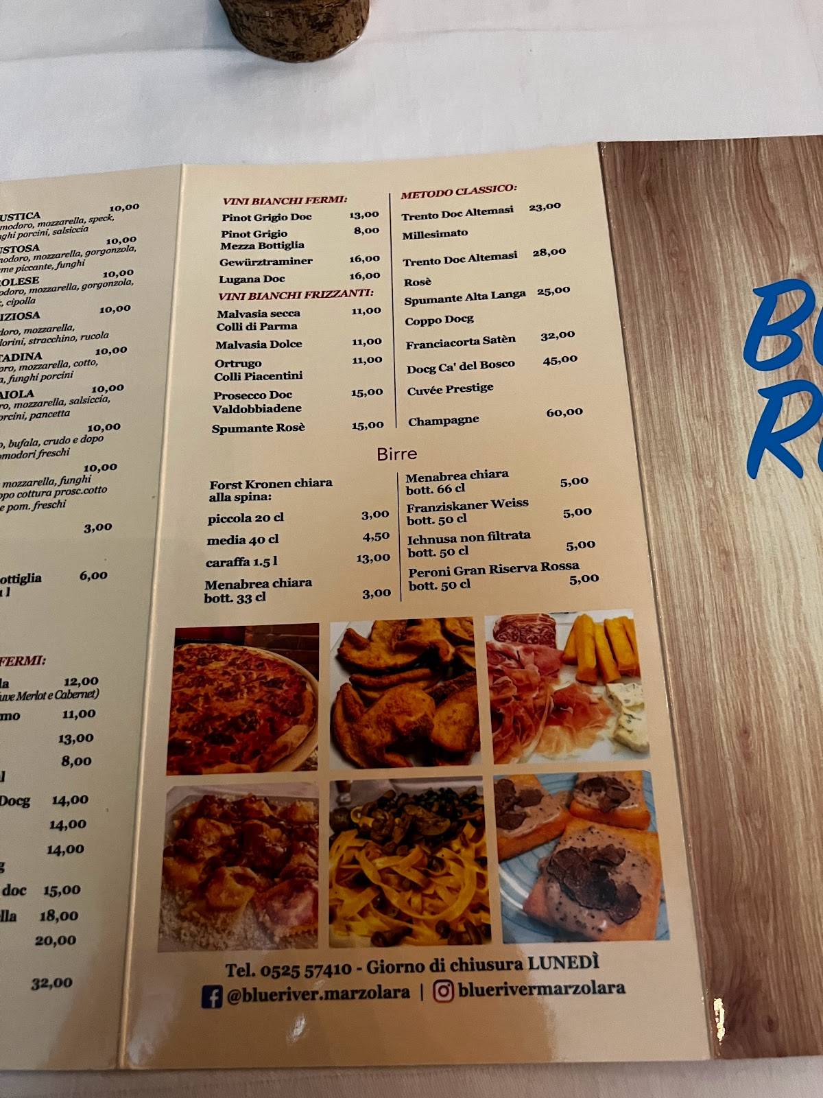 Speisekarte von Blue River restaurant, Marzolara