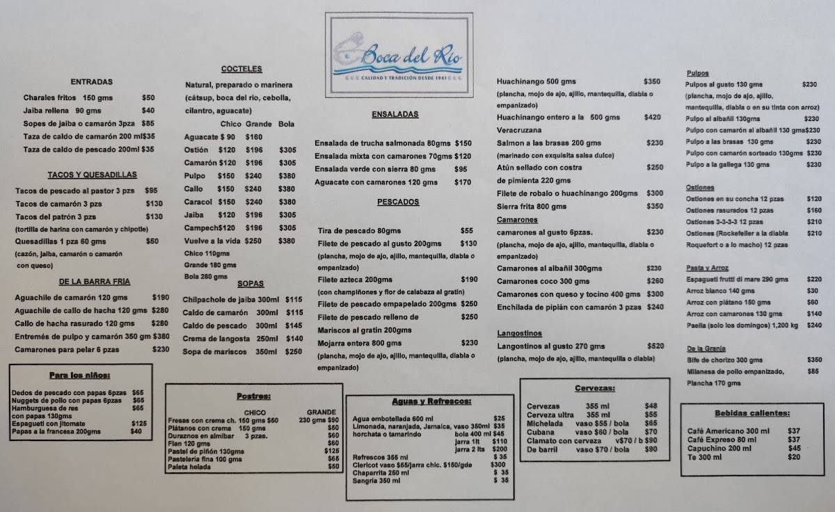 Carta del restaurante Boca del Rio, Ciudad del México, Av. Ribera del ...