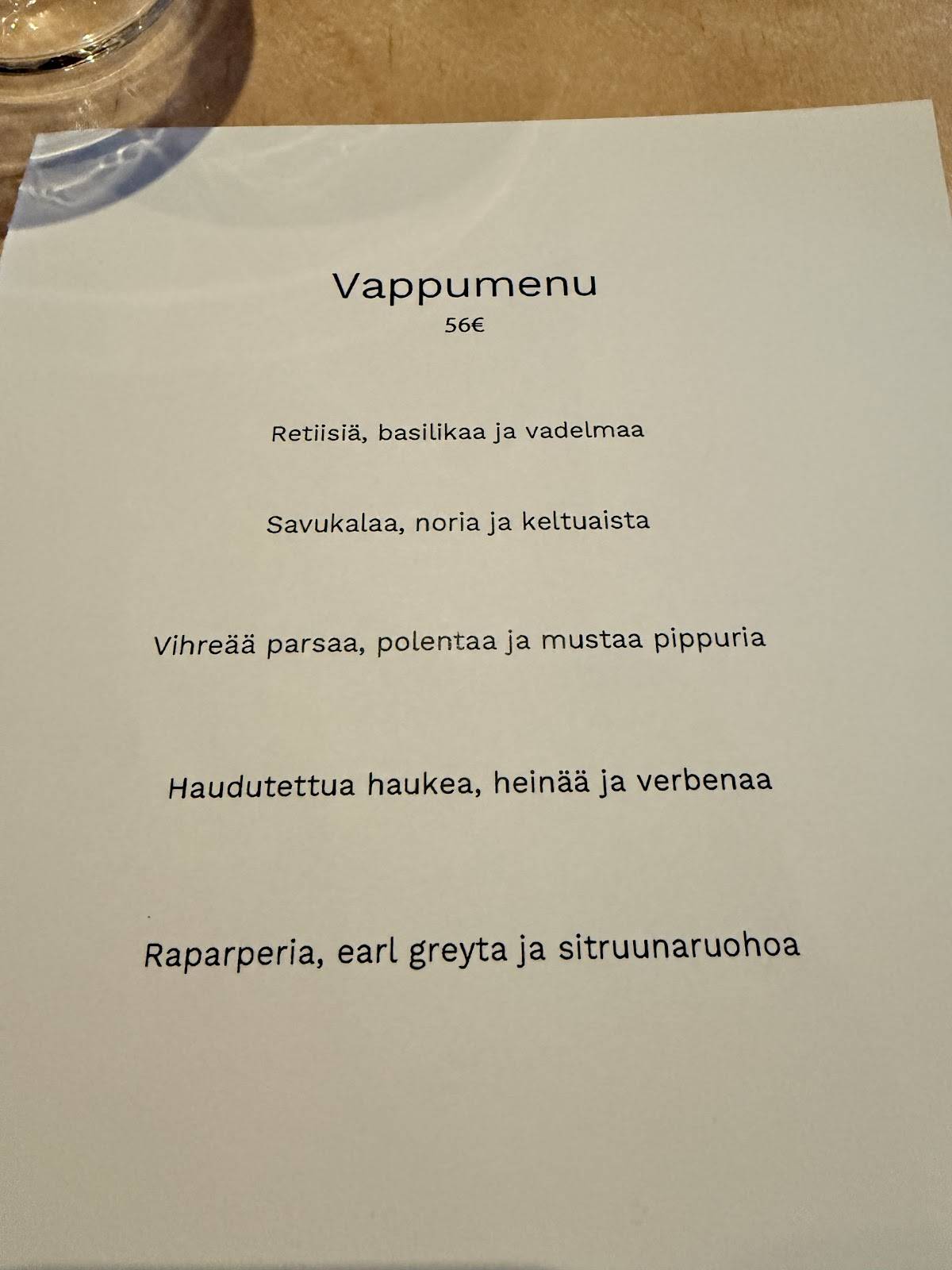 Menu at Restaurant Bona Fide, Helsinki