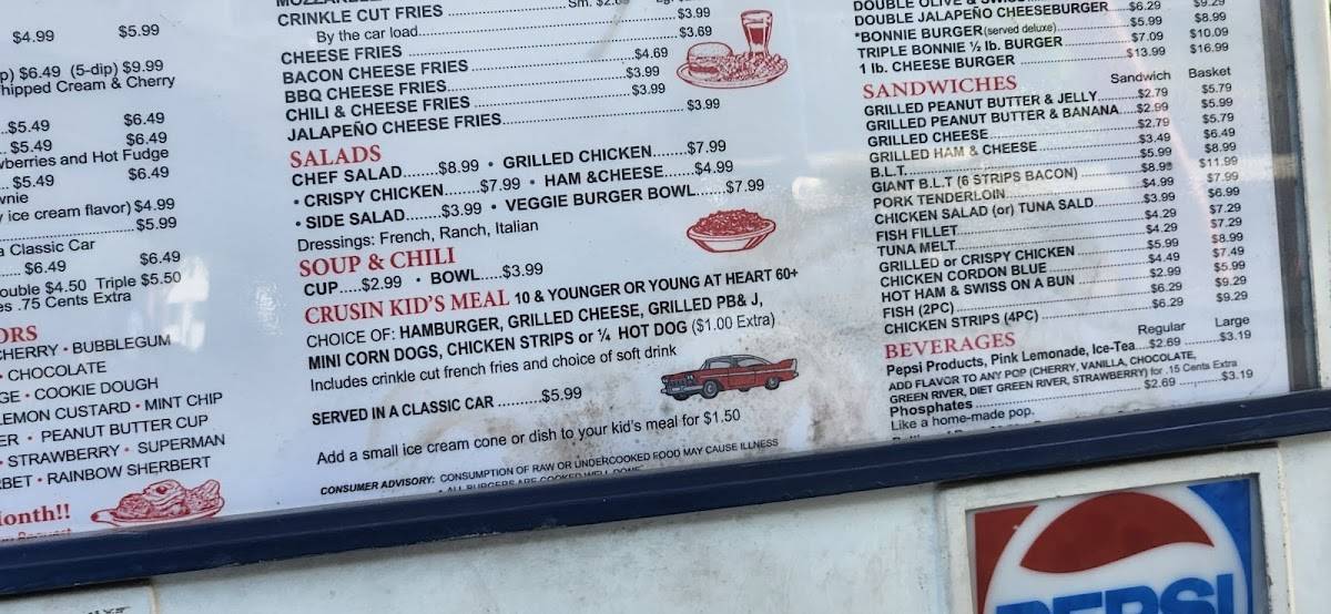 Menu at Bonnie Doon Drive-In restaurant, Mishawaka