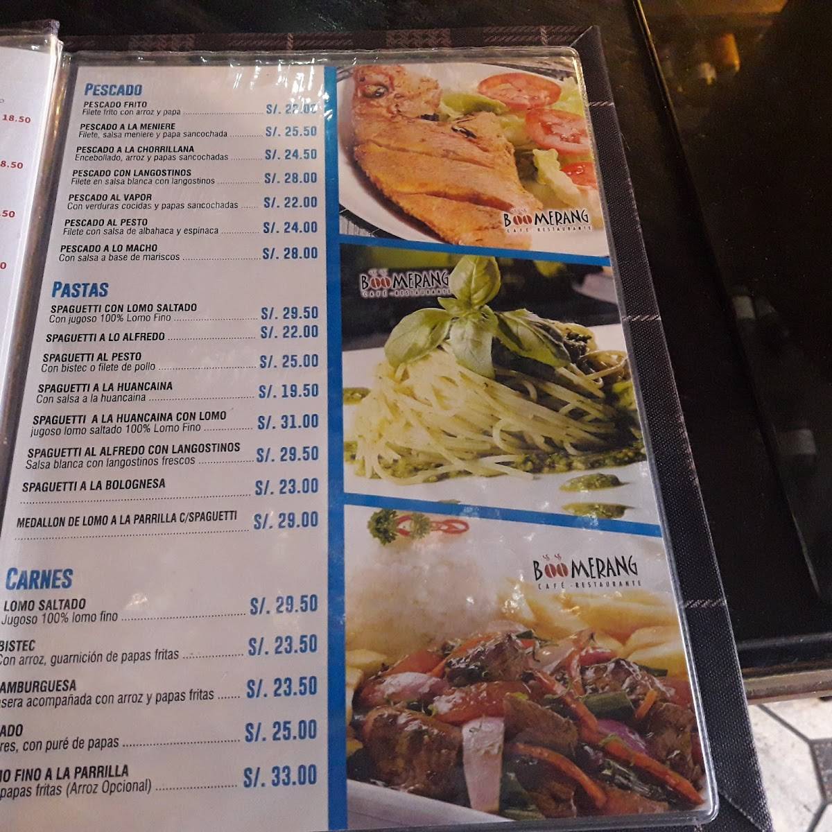 Menu at Boomerang Restaurant Cafe, Miraflores