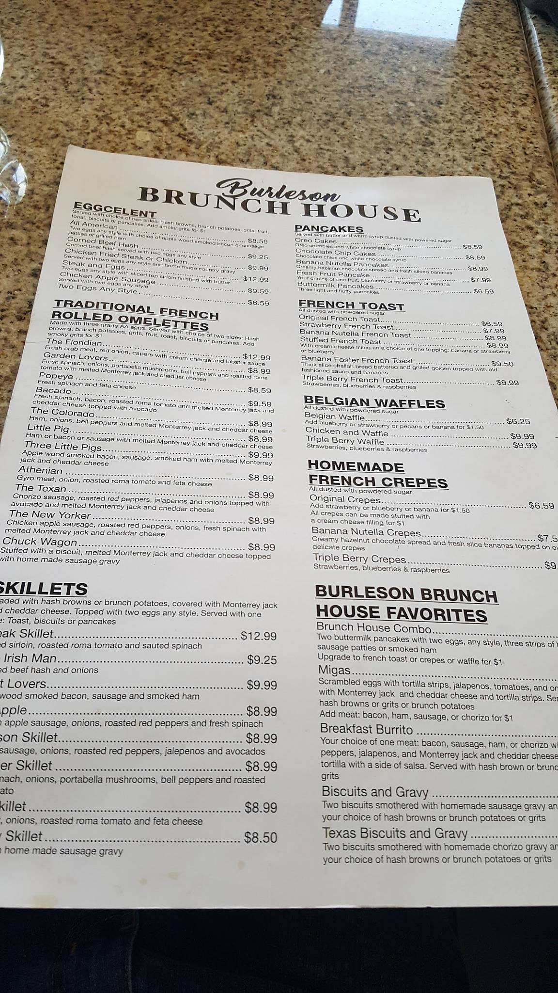 Menu at Burleson Brunch House restaurant, Burleson