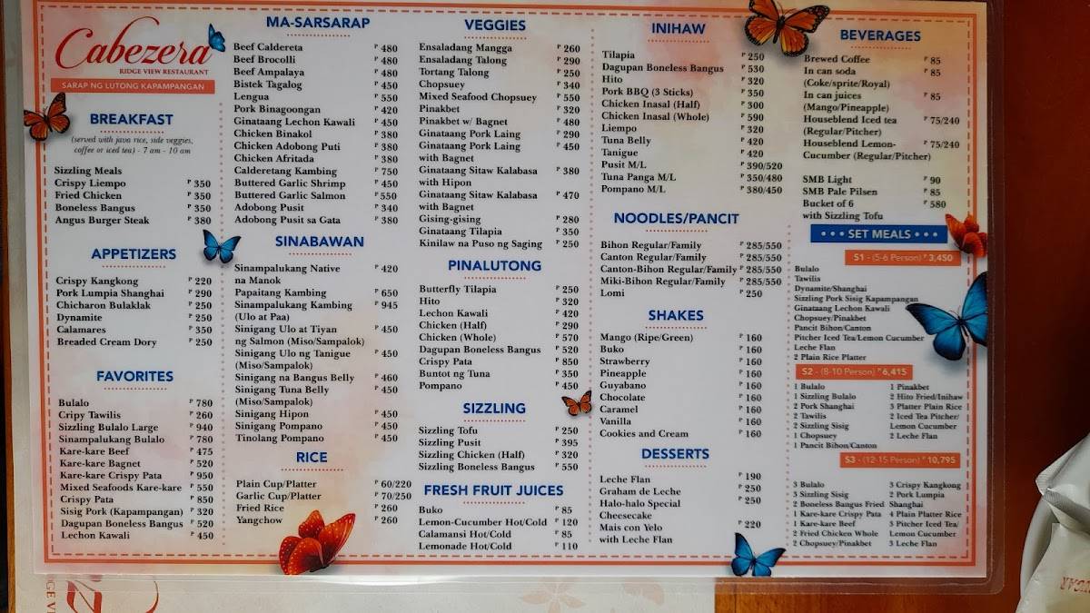 Menu at Cabezera - Ridge View Restaurant, Tagaytay
