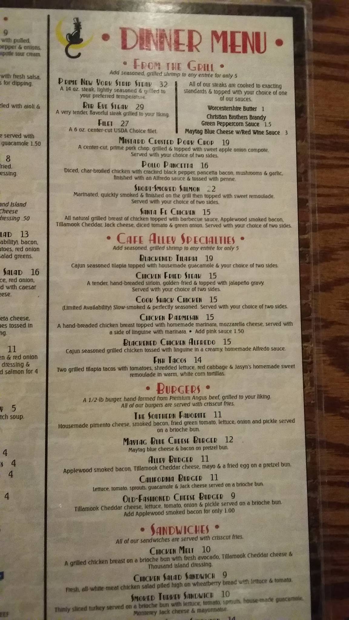 Menu at Cafe Alley, Ardmore, 126 A St NE