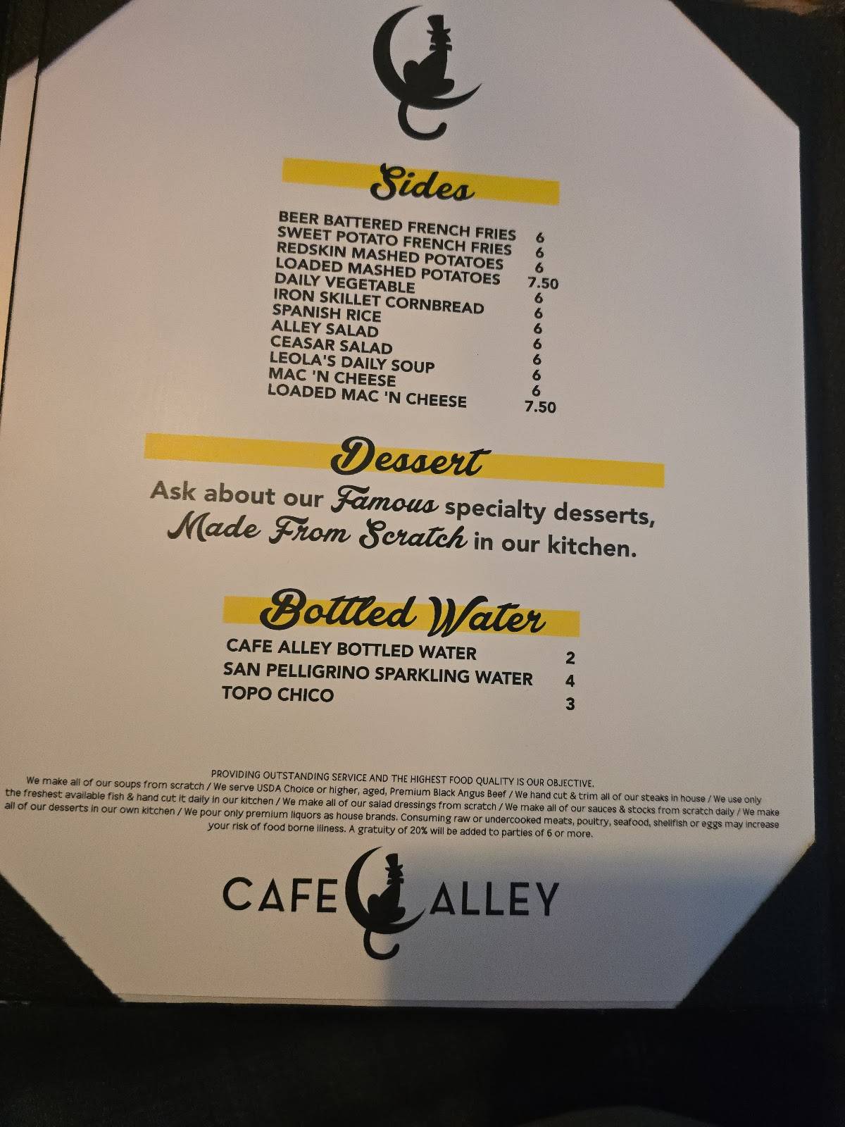 Menu at Cafe Alley, Ardmore, 126 A St NE