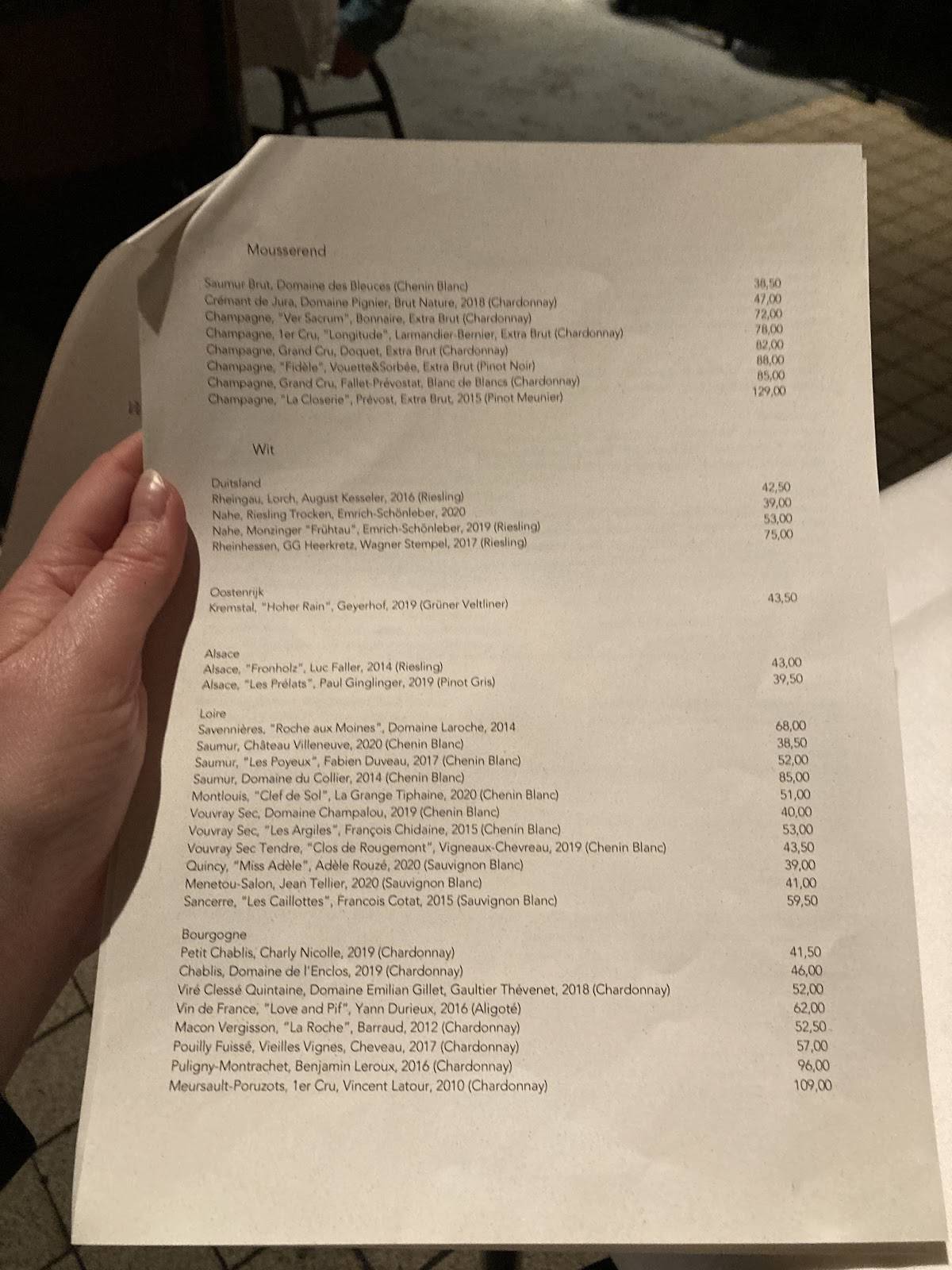 Menu at Cafe DS, Amsterdam, Doctor Jan van Breemenstraat 3