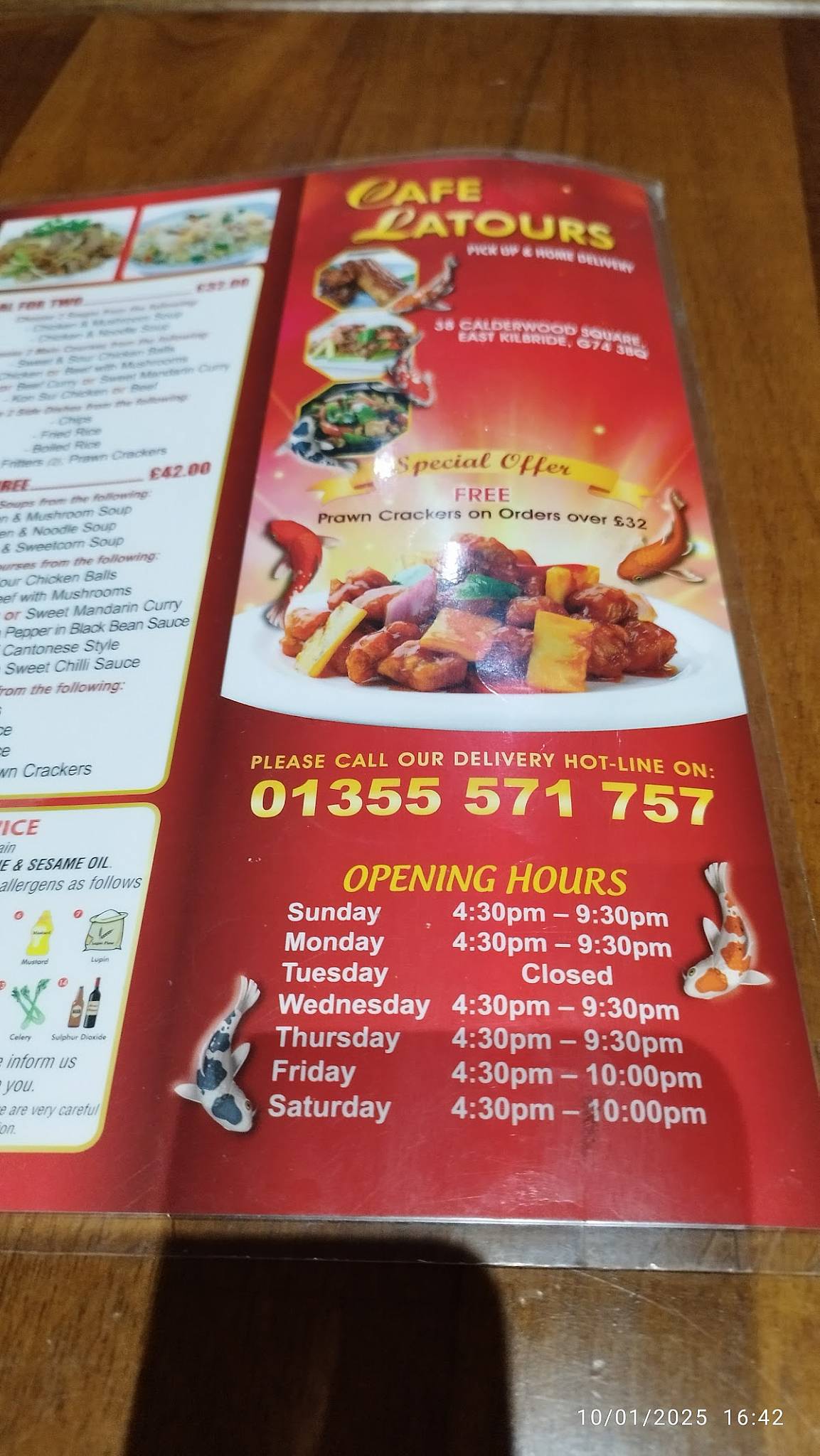 Menu at Cafe La Tours, Glasgow, Calderwood Square
