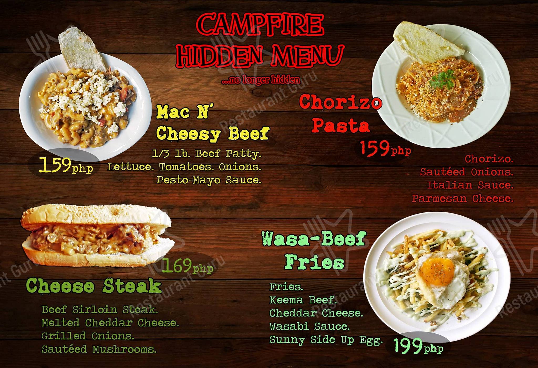 Menu at Campfire Burgers & More - Sct Limbaga restaurant, Quezon City