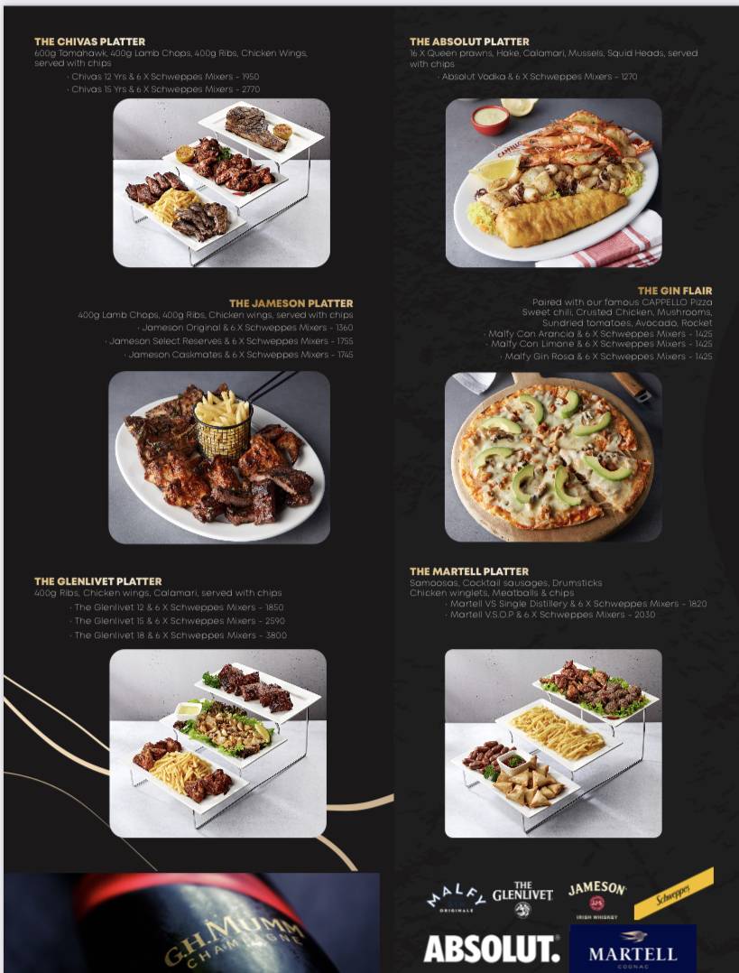 Menu at Cappello Florida Road restaurant, Durban, 206 Florida Rd
