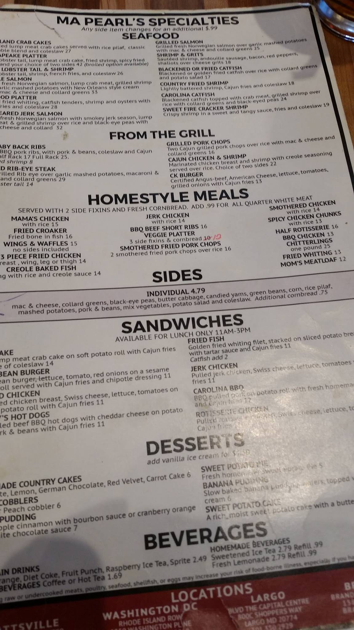 Menu at Carolina Kitchen restaurant, Brandywine