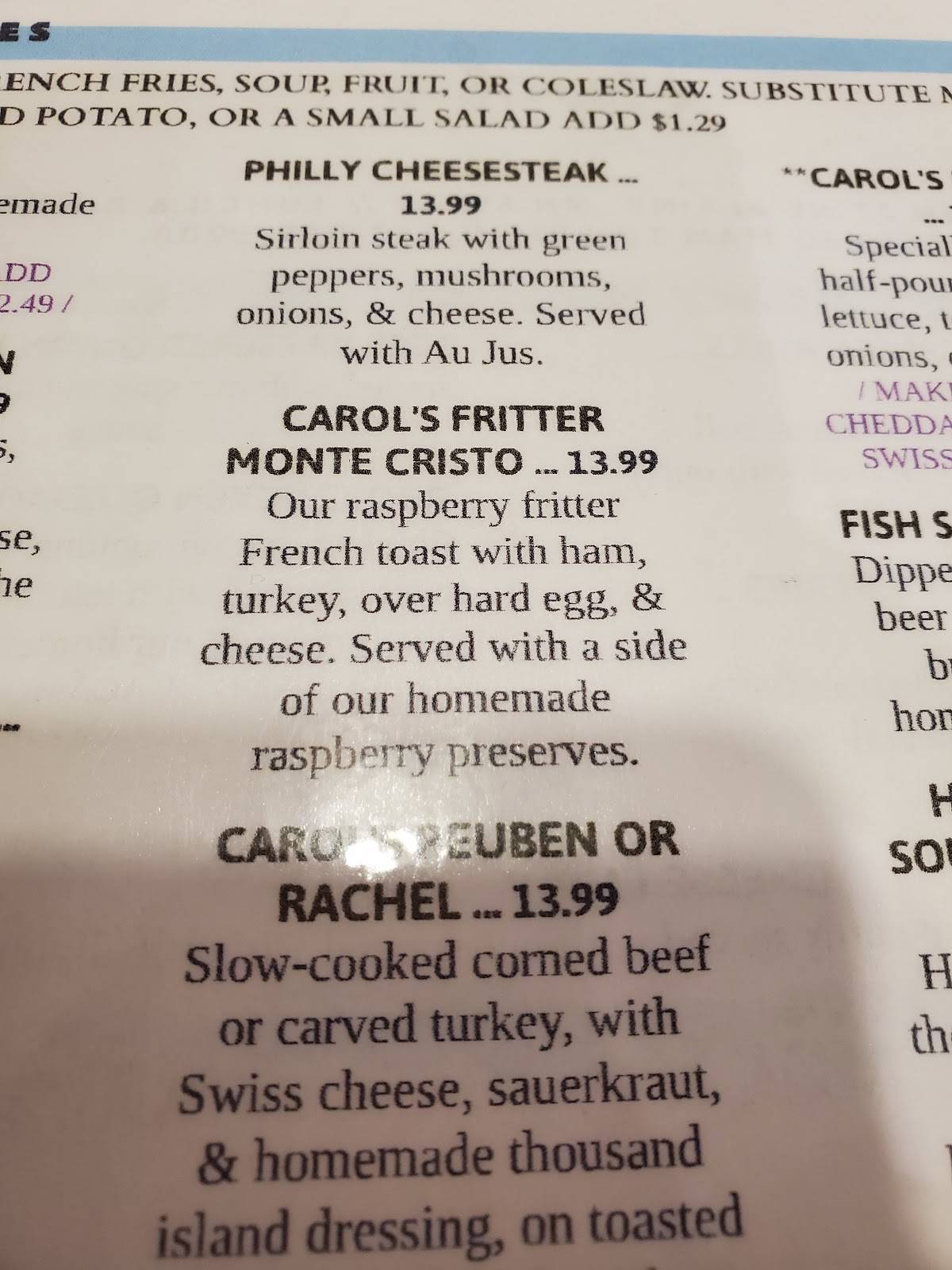 Menu at Carol's restaurant, Blaine, Aberdeen St NE