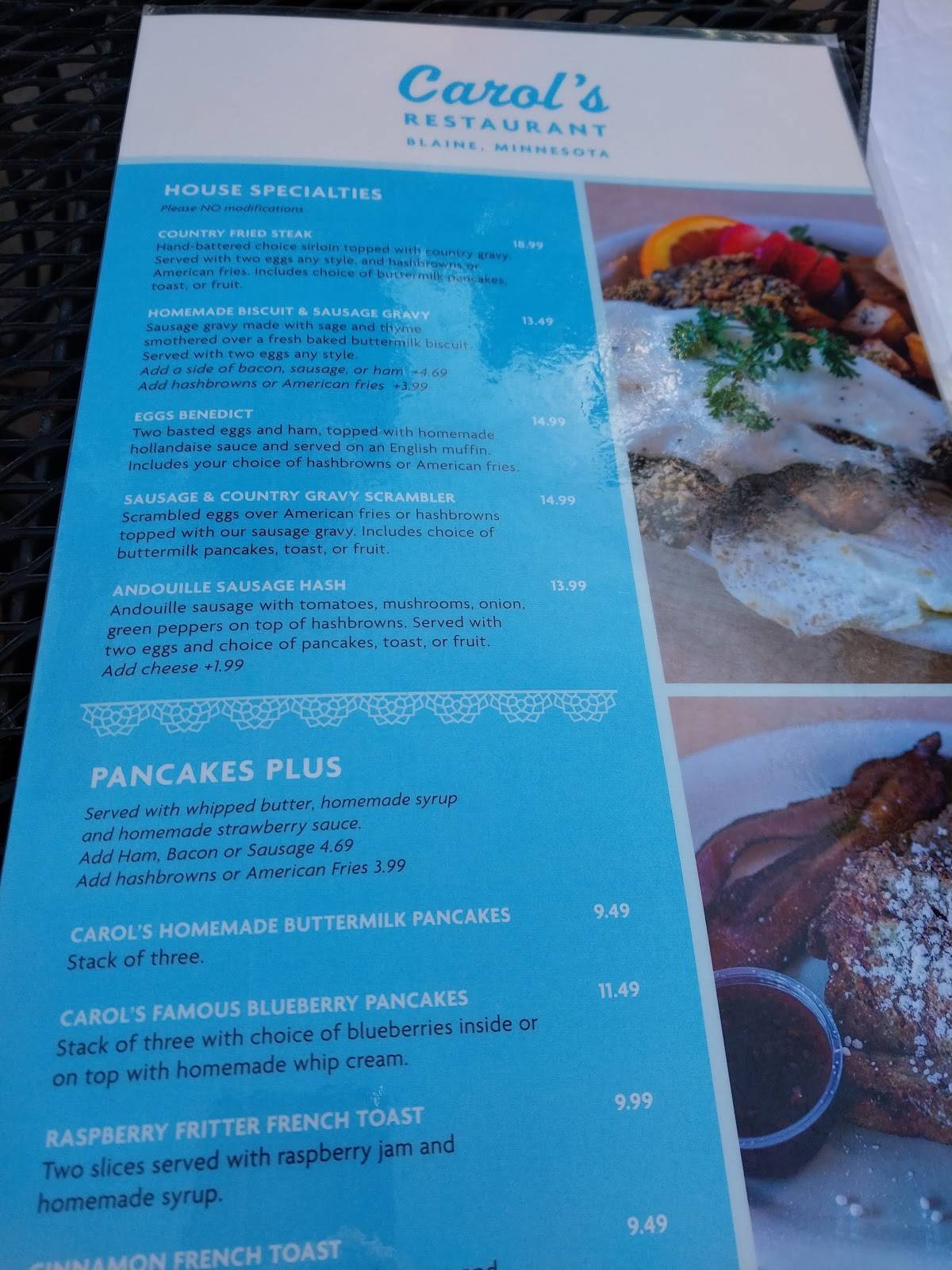 Menu at Carol's restaurant, Blaine, Aberdeen St NE