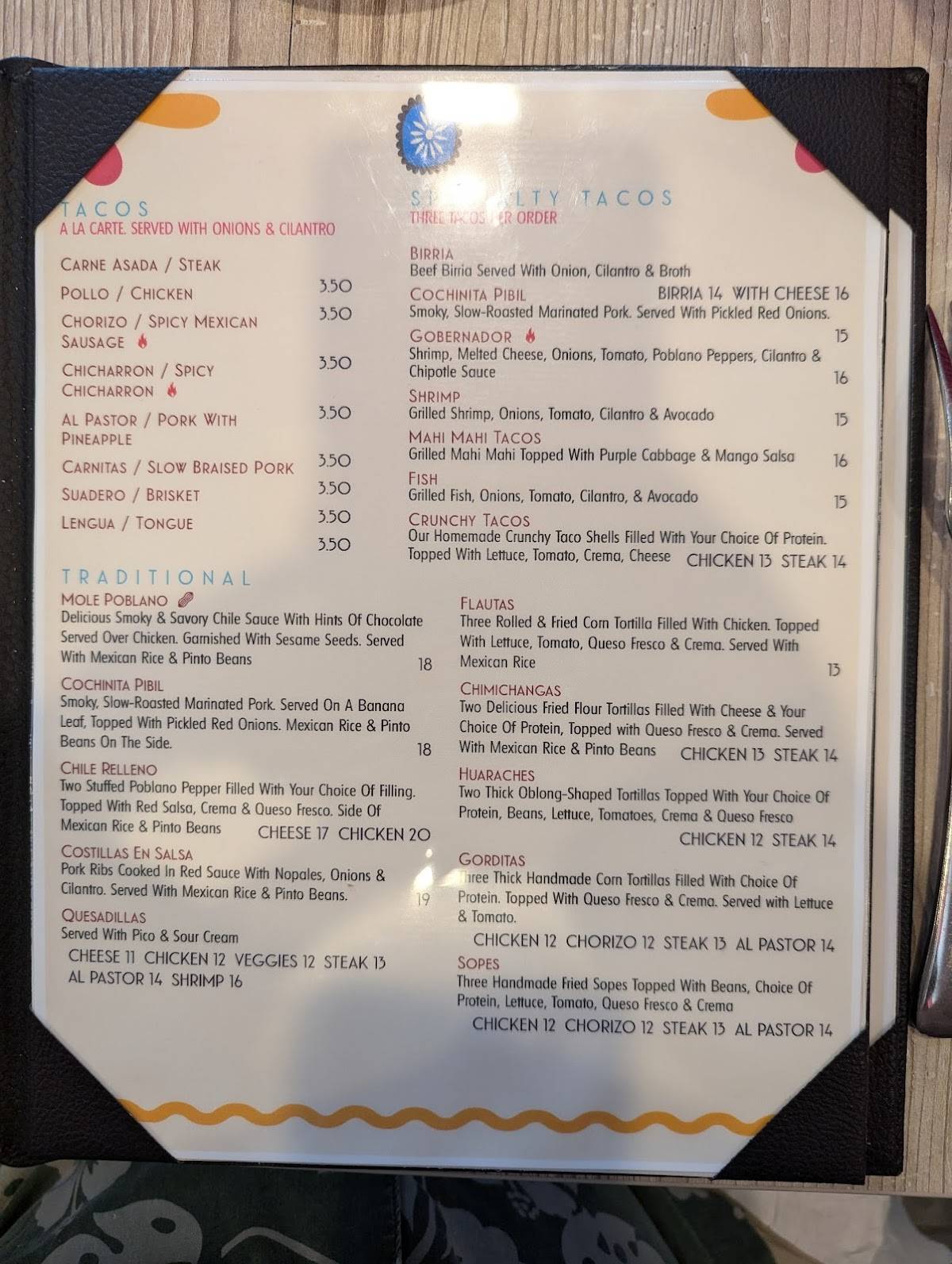 Menu at Casa Marin Cocina Mexicana restaurant, Plantation