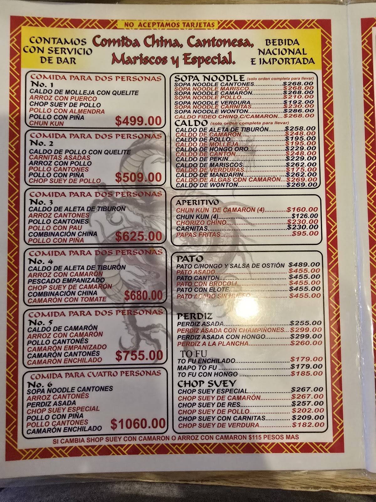Menu at Restaurant Cat Cheoon, Tijuana, Blvd. Insurgentes 11