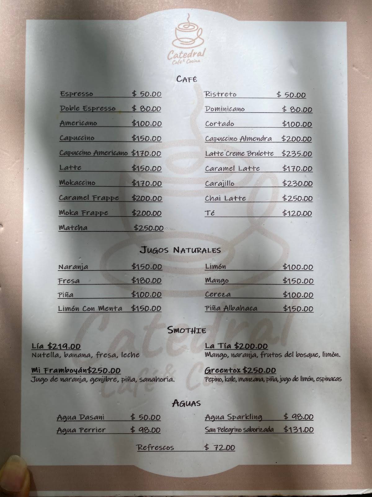 Menu at Catedral cafe RD, San Pedro De Macoris