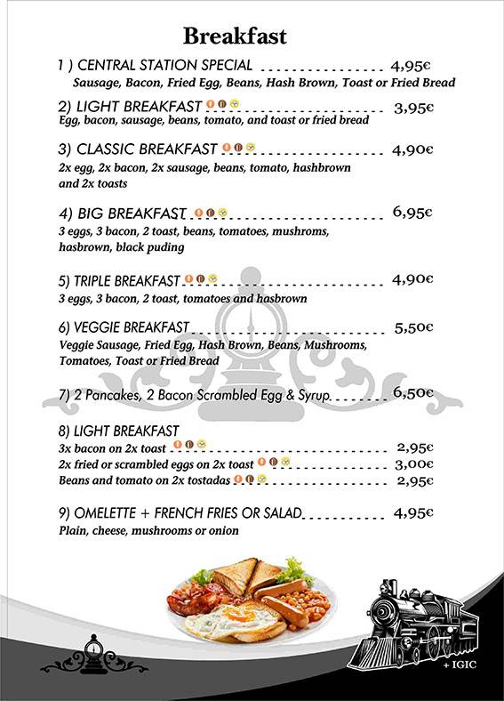 Menu at Central Station International Restaurant, Castillo Caleta de Fuste