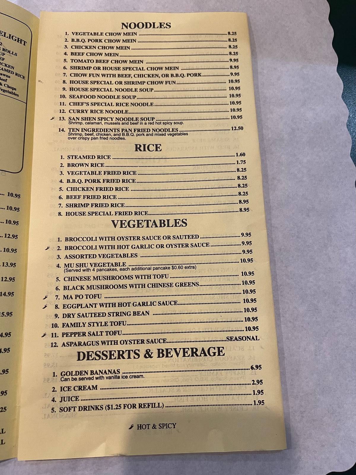 Menu at Chef Choy Chinese food restaurant, Pleasant Hill