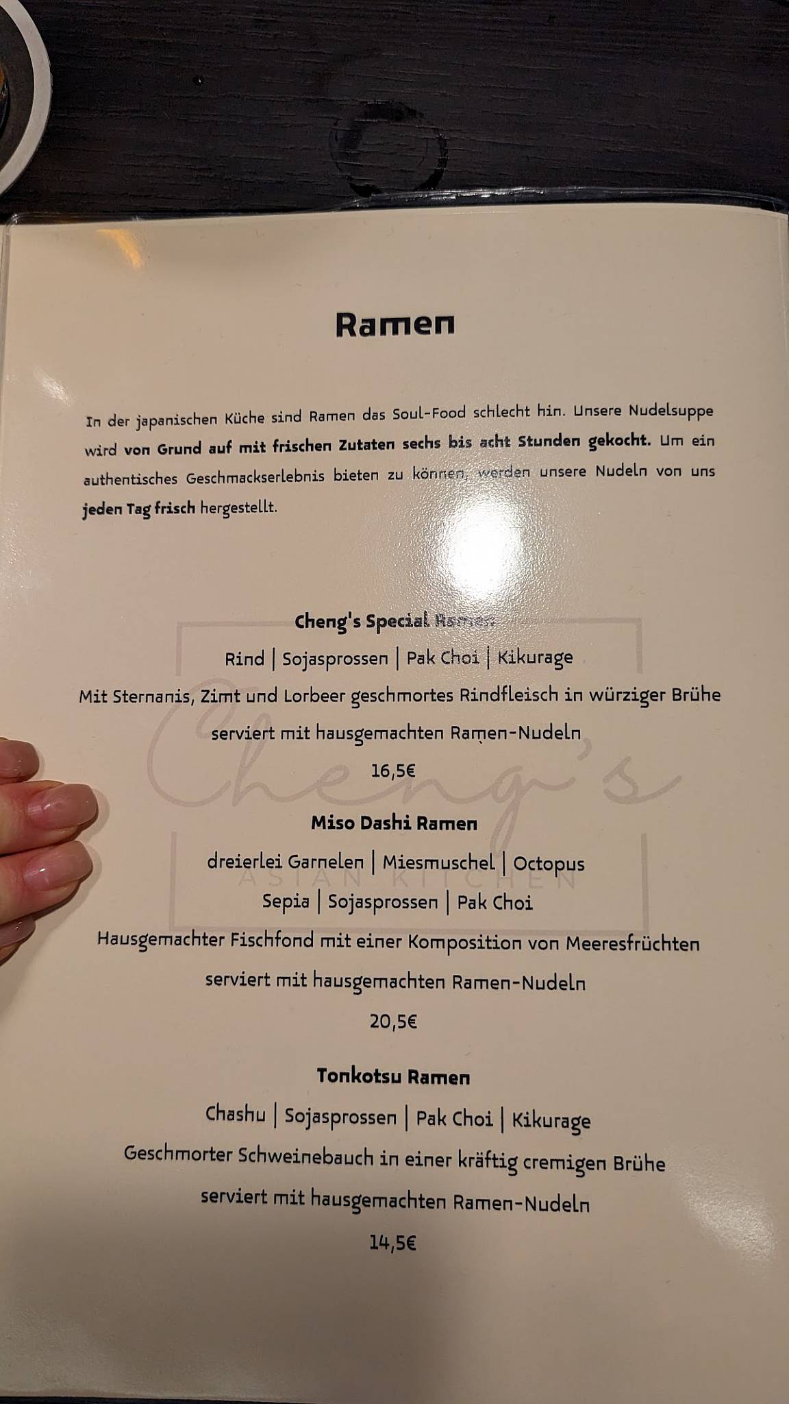 Speisekarte von Cheng's Asian Kitchen restaurant, Waldbronn