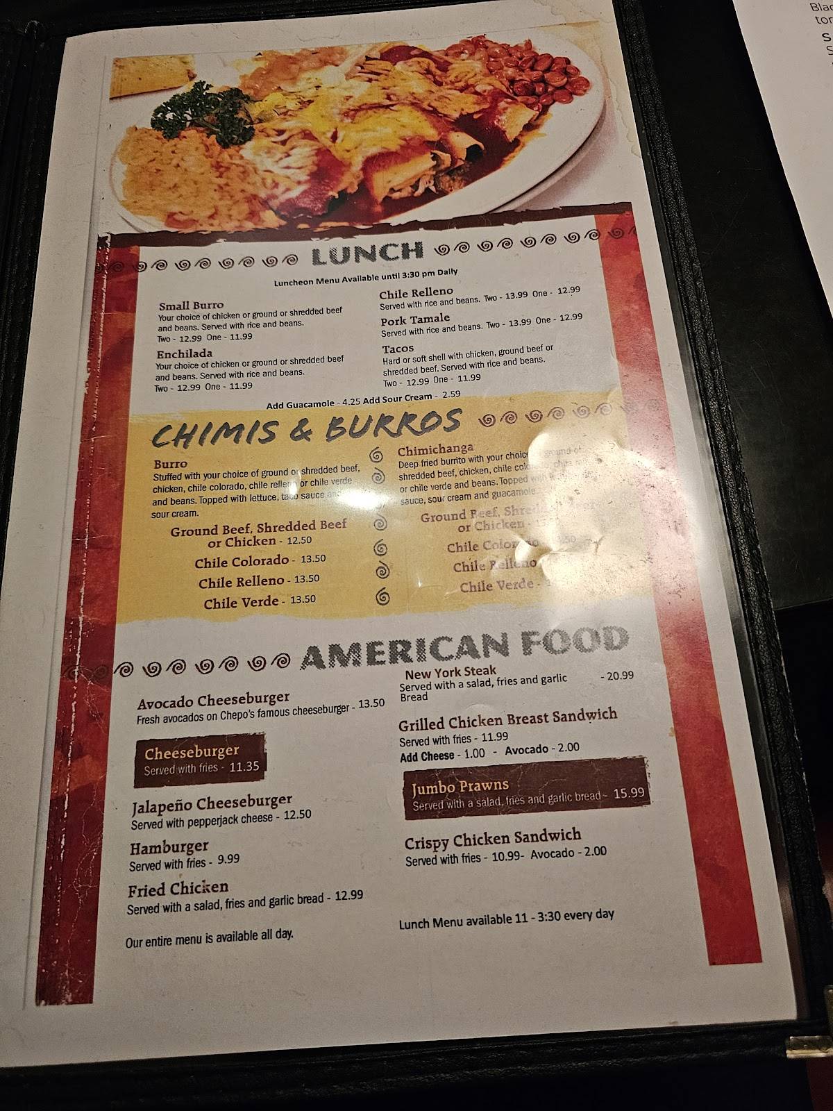 Menu at Chepo's Mexican Restaurant - Eagle River, Anchorage
