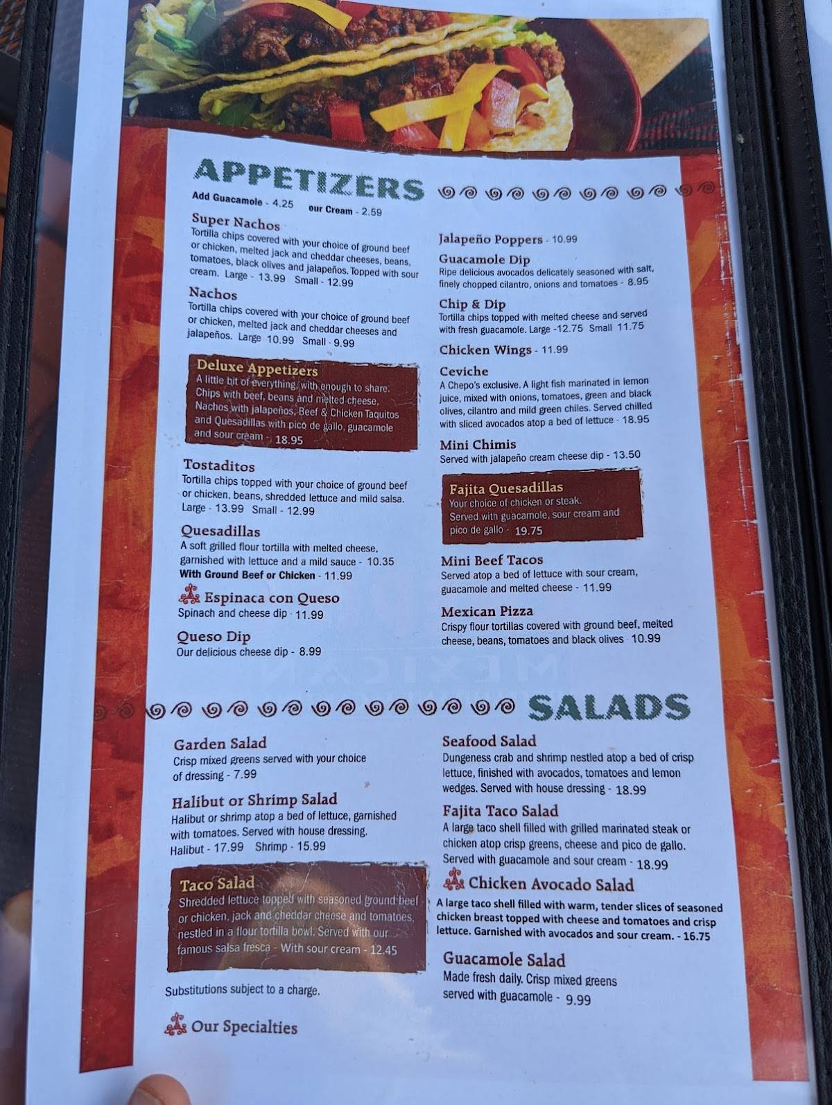 Menu at Chepo's Mexican Restaurant - Eagle River, Anchorage