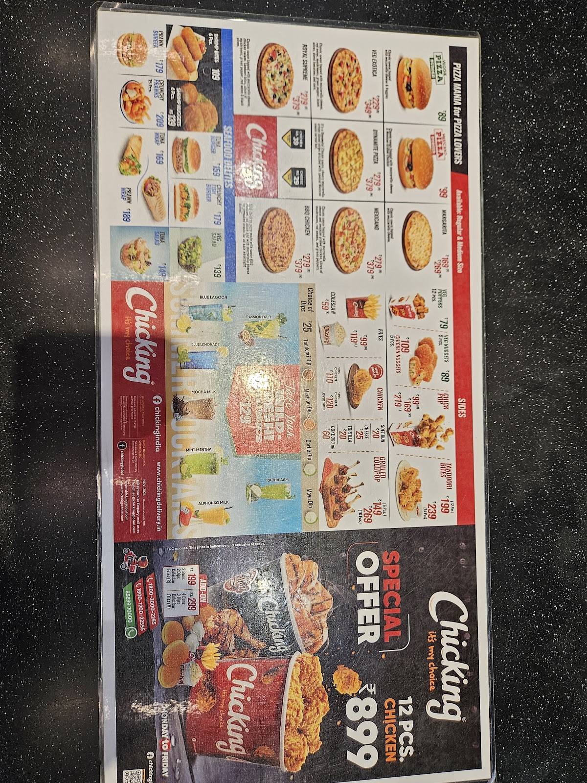 Menu at Chicking, Erattupetta