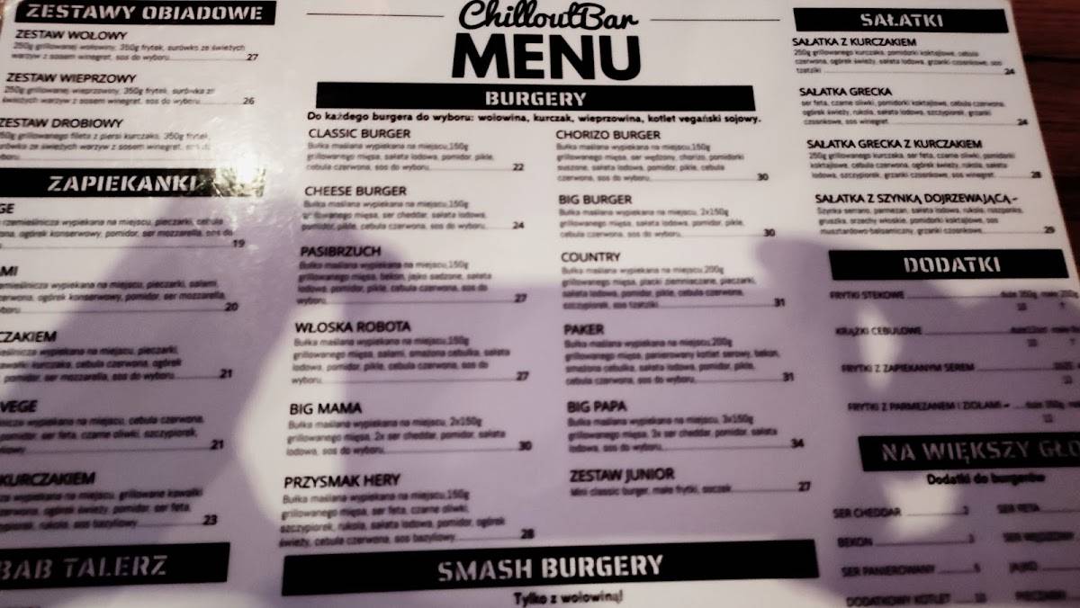 Menu at Chillout Bar, Augustow
