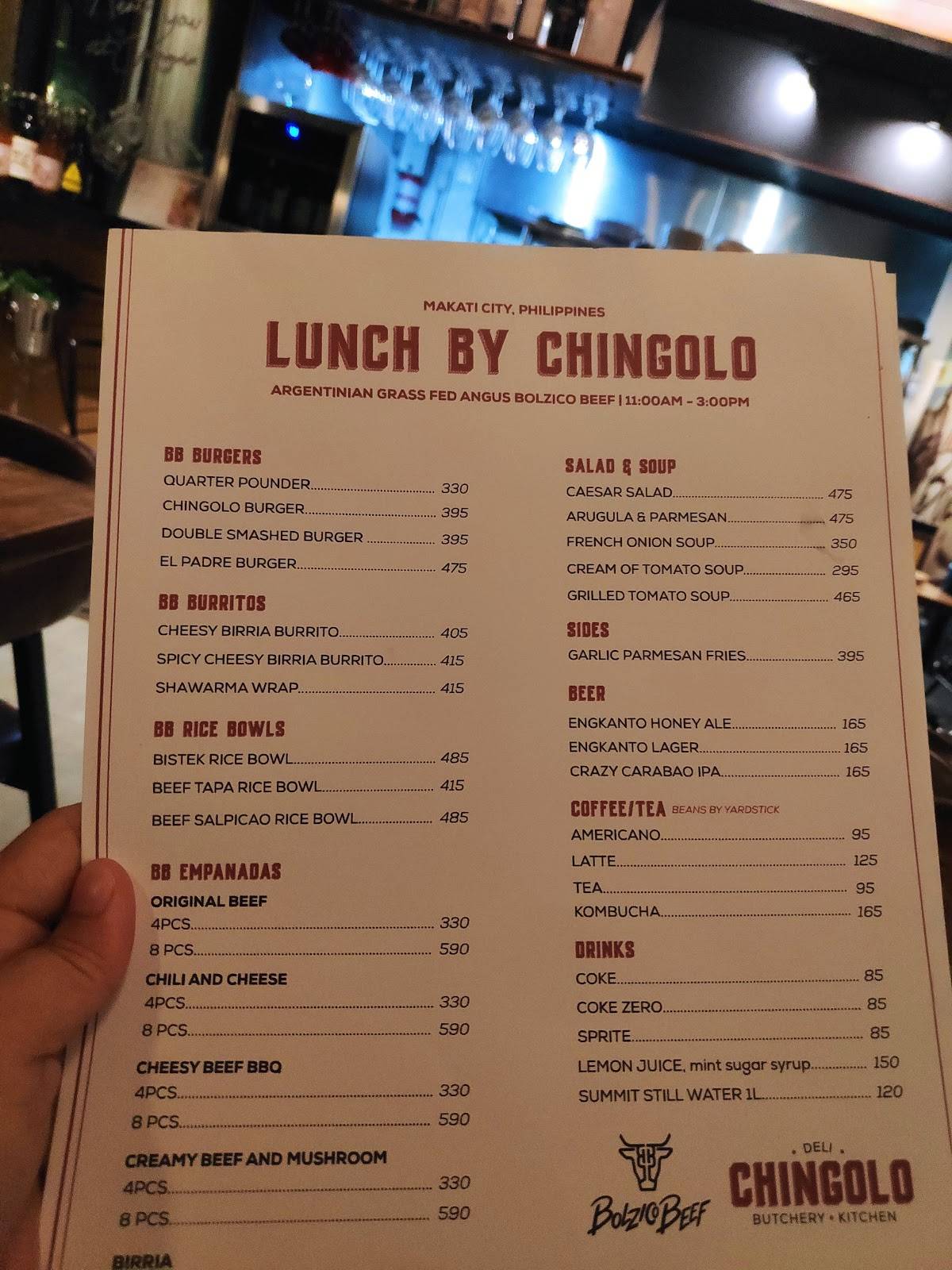 Menu at Chingolo Deli restaurant, Makati