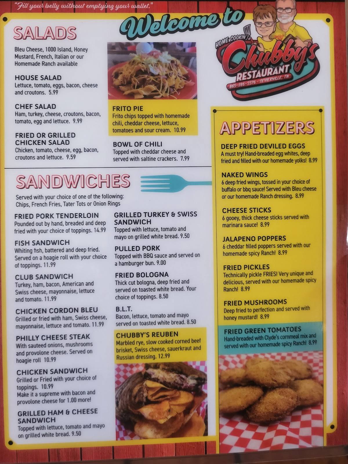 Menu at Chubby's Restaurant, Sevierville