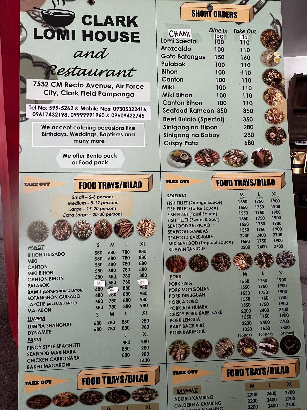 Menu at Clark Lomi House restaurant, Mabalacat
