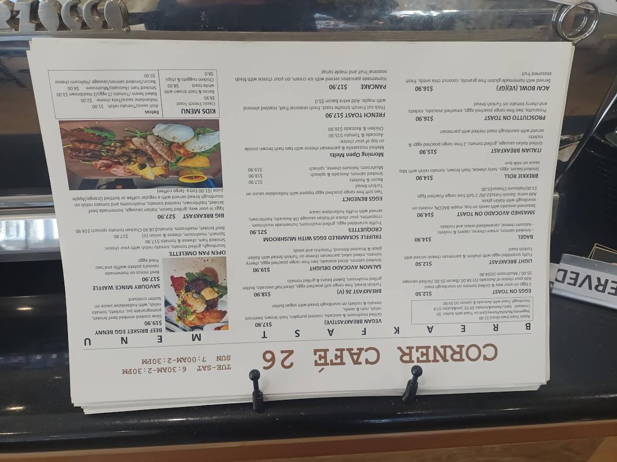 Menu at Corner Cafe 26, Indooroopilly