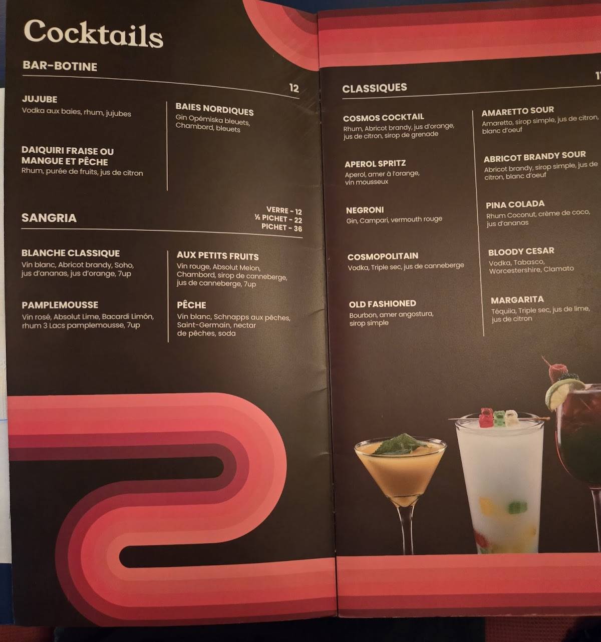 Menu au Cosmos Ste-Foy restaurant, Québec, Boul Laurier