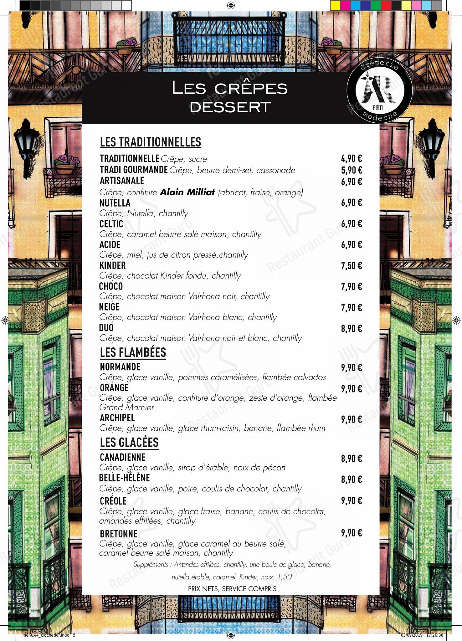 Menu au Crêperie Moderne restaurant, Luxembourg