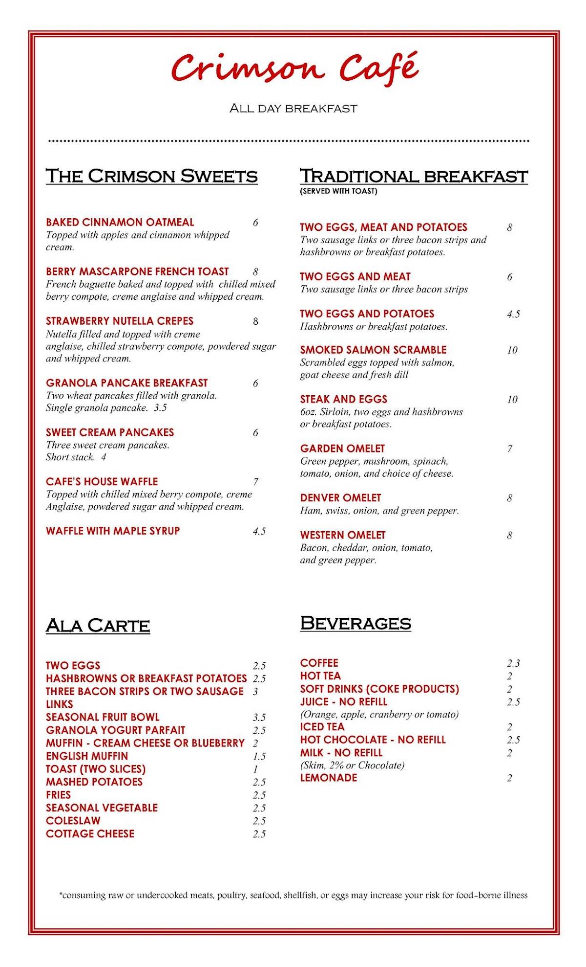 Menu at Crimson Cafe, Saint Joseph