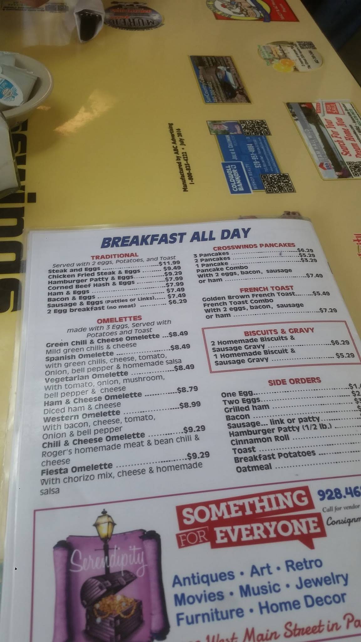 Menu at Crosswinds Restaurant, Payson