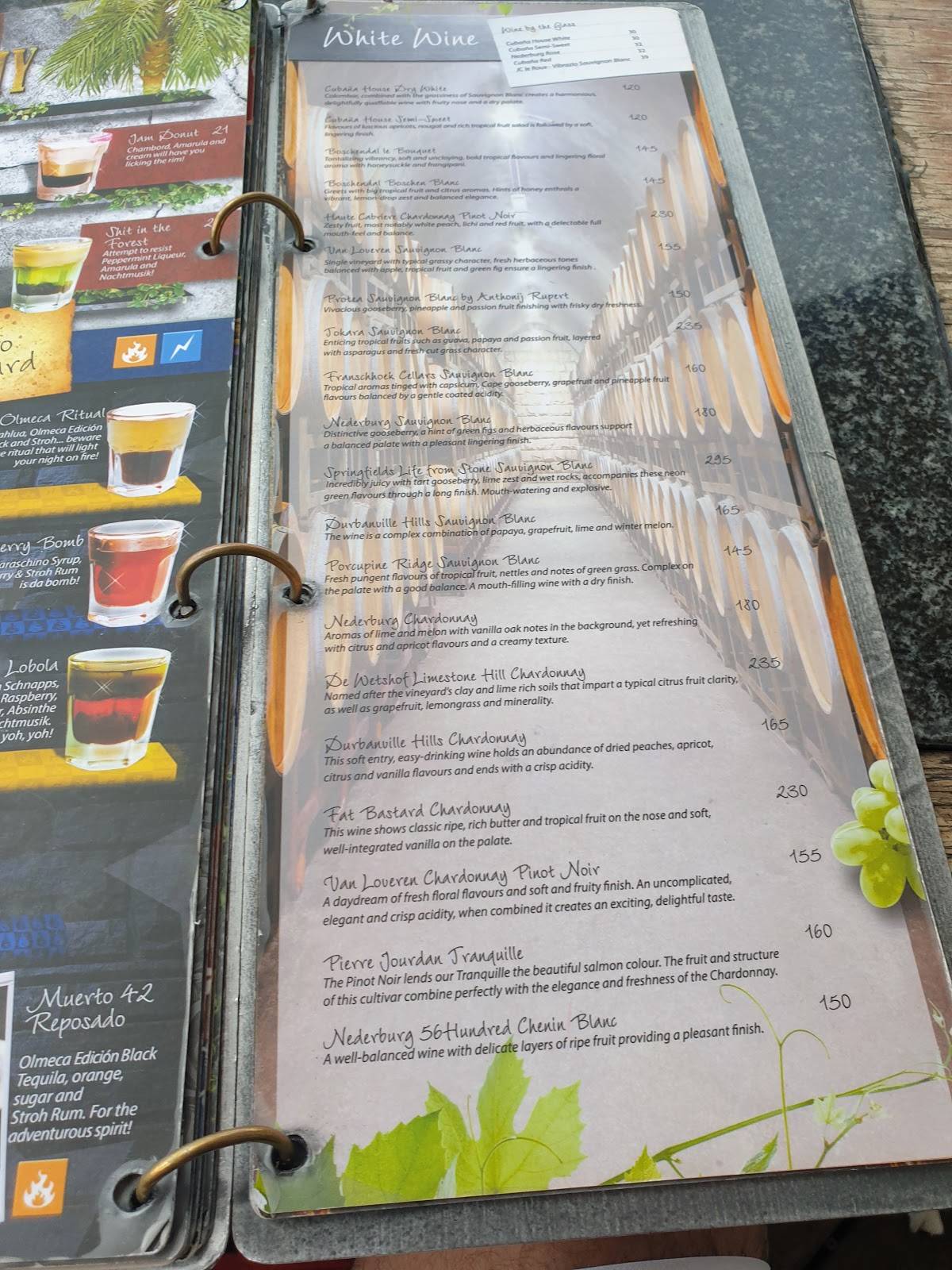 Menu at IZA restaurant, Port Elizabeth, 49 Beach Rd