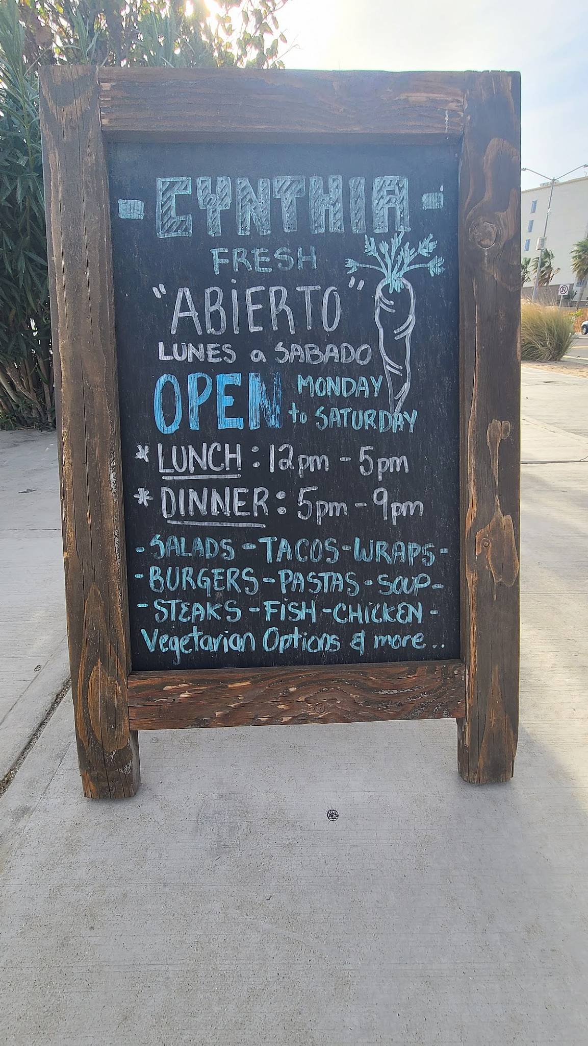 Menu at Cynthia Fresh restaurant, San José del Cabo