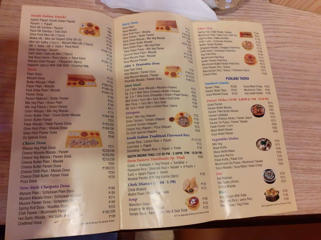 Menu at DS Dosa Factory- CP (Connaught Place) Delhi, New Delhi