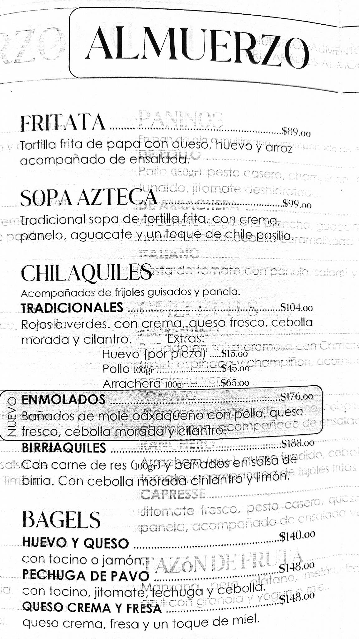 Menu at Dada Cafe PV, Puerto Vallarta