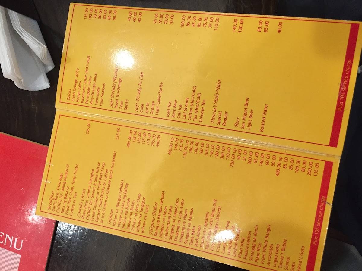 Menu at Davao Dencia's Restaurant, Davao City, General Luna St