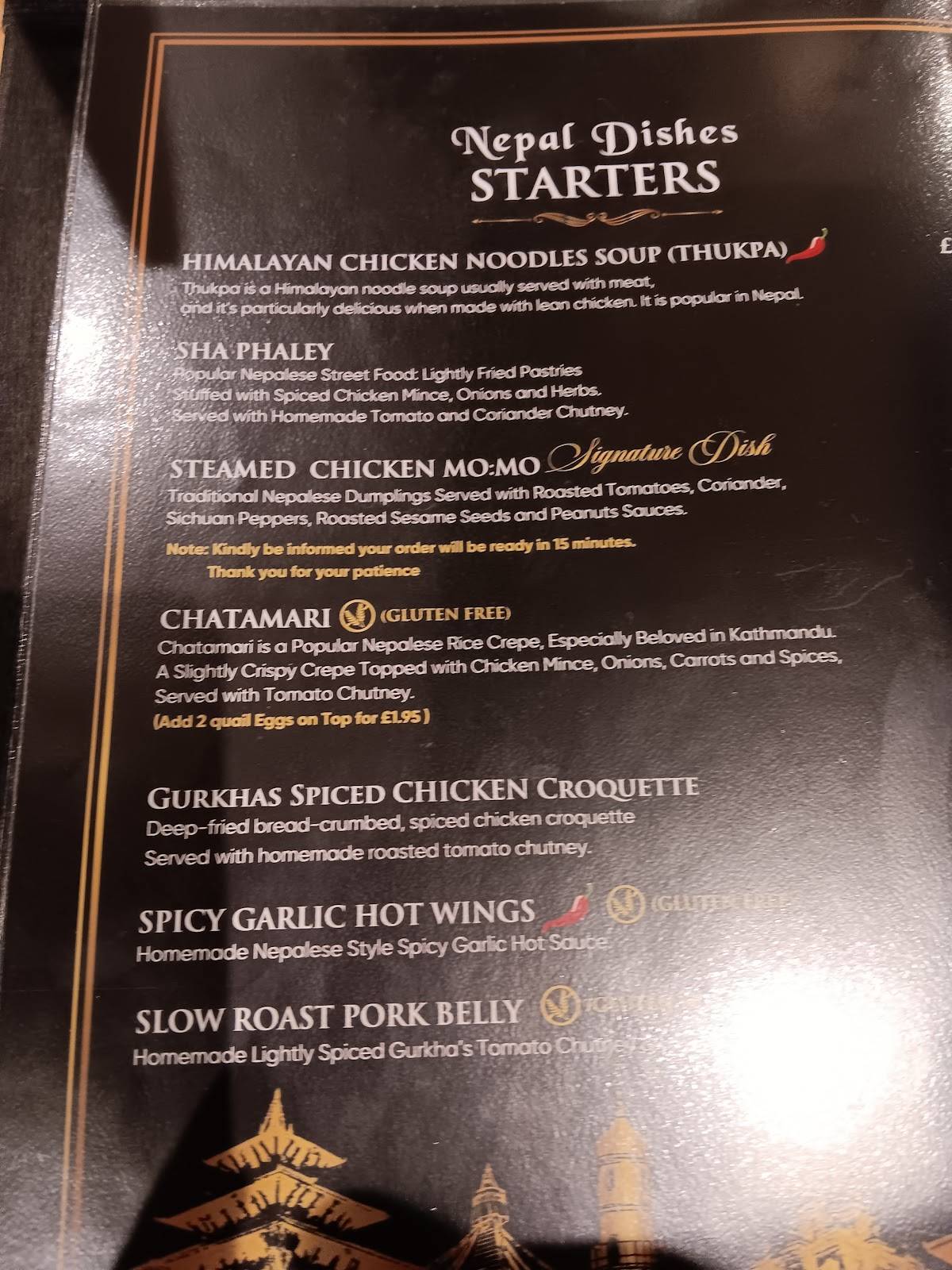 Menu at Dé Buddha Authentic Nepalese Restaurant & Bar, Johnstone