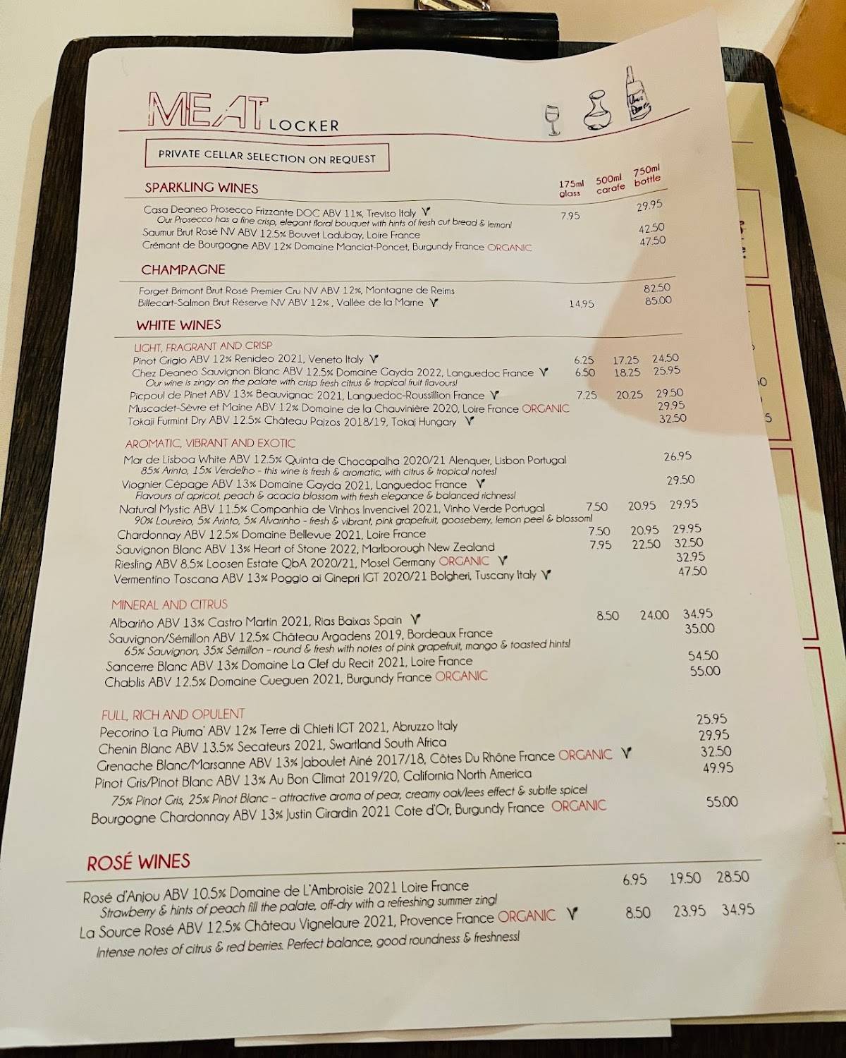 Menu at Deanes Meat Locker restaurant, Belfast