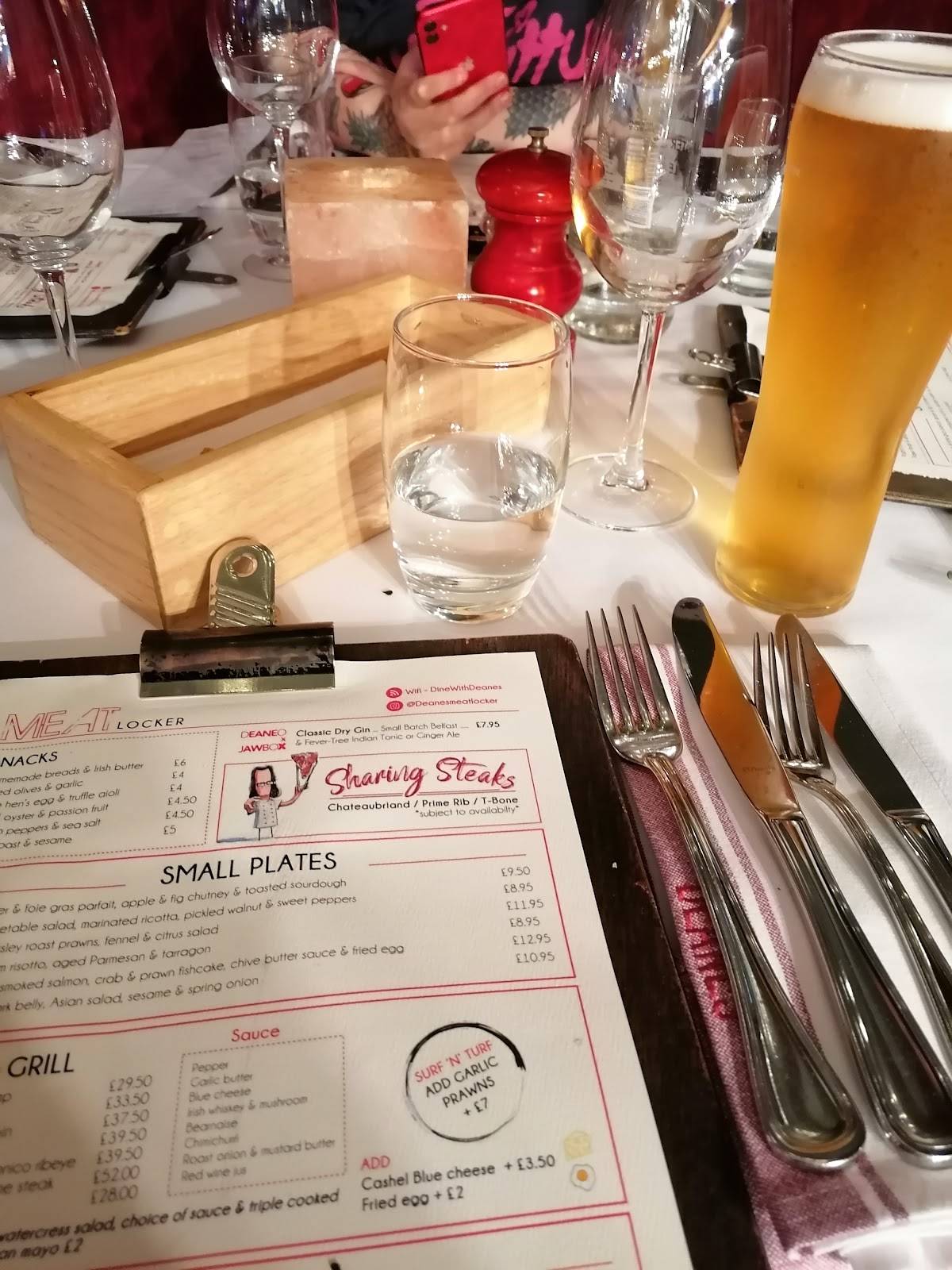 Menu at Deanes Meat Locker restaurant, Belfast
